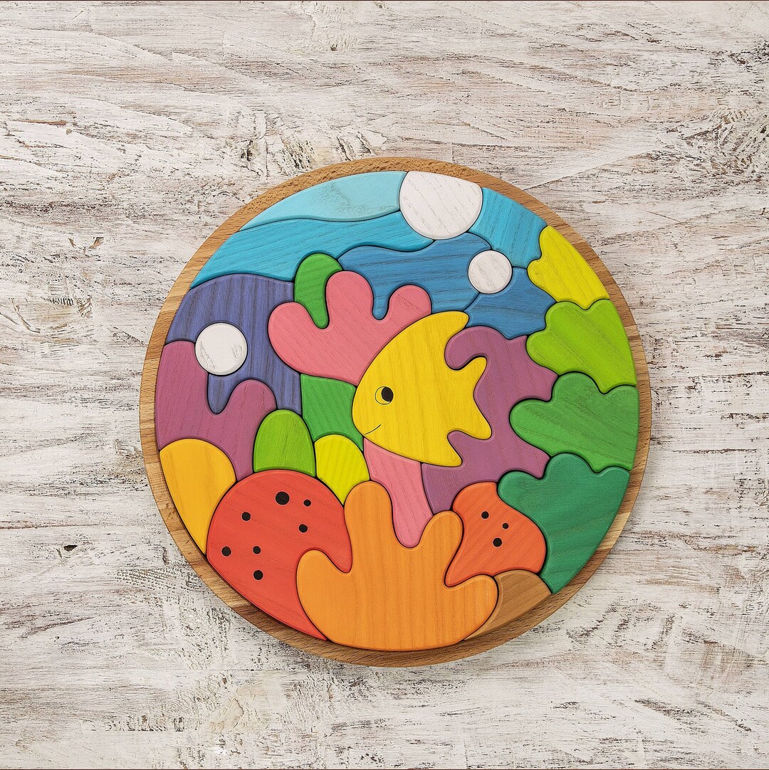 Kids Wooden Sea Puzzle - 25 Piece Ocean Life Educational Toy With ...