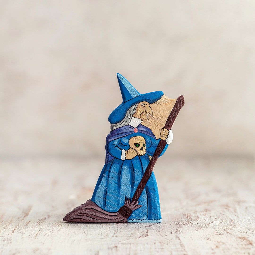 Handcrafted Wooden Witch Toy: Halloween Folklore Decor - Etsy