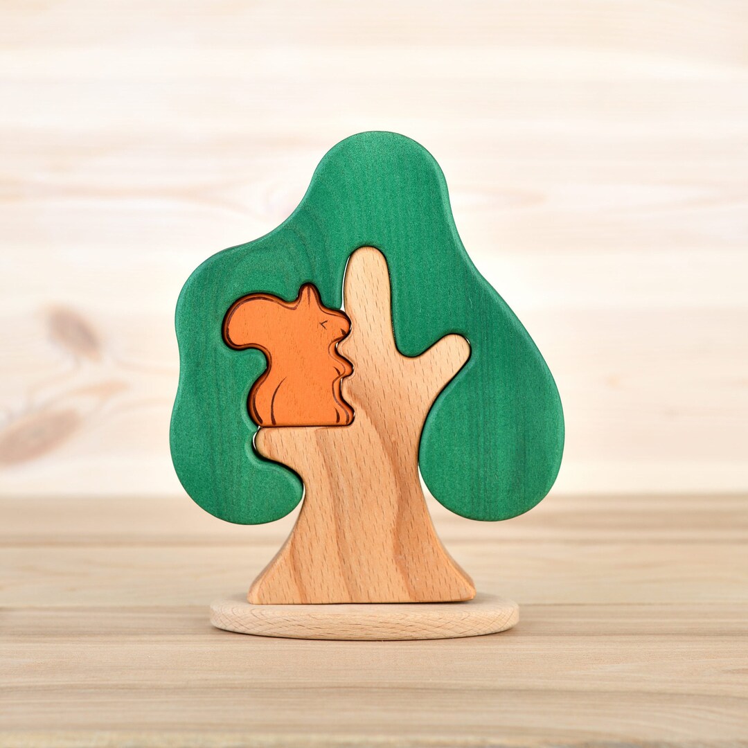 Waldorf Wooden Tree With Squirrel Tree Puzzle Nature Table Play Set ...