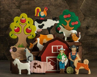 Wooden Farm Animals Play Set - Etsy
