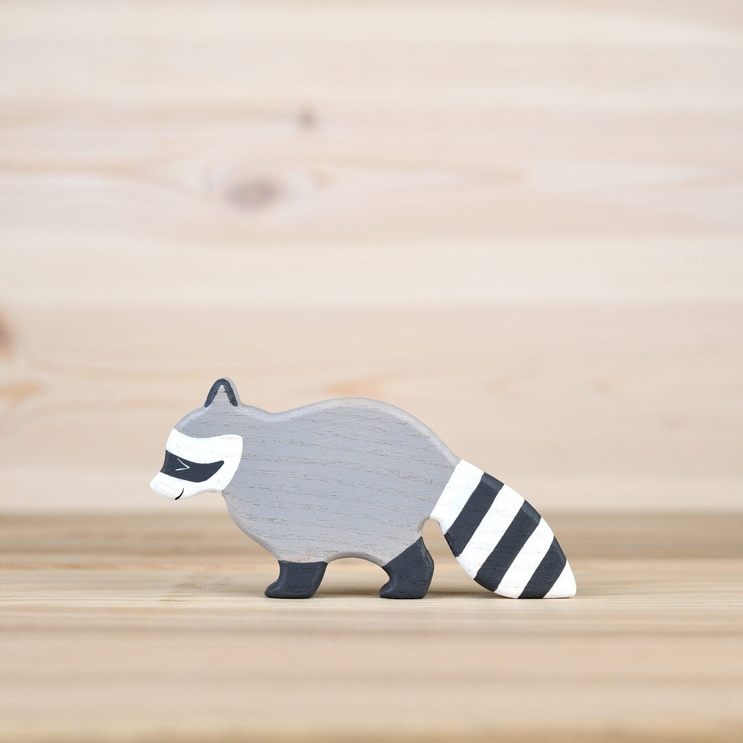 Wooden Toy Raccoon Figurine Wild Animal Miniature Forest Animal Toy ...
