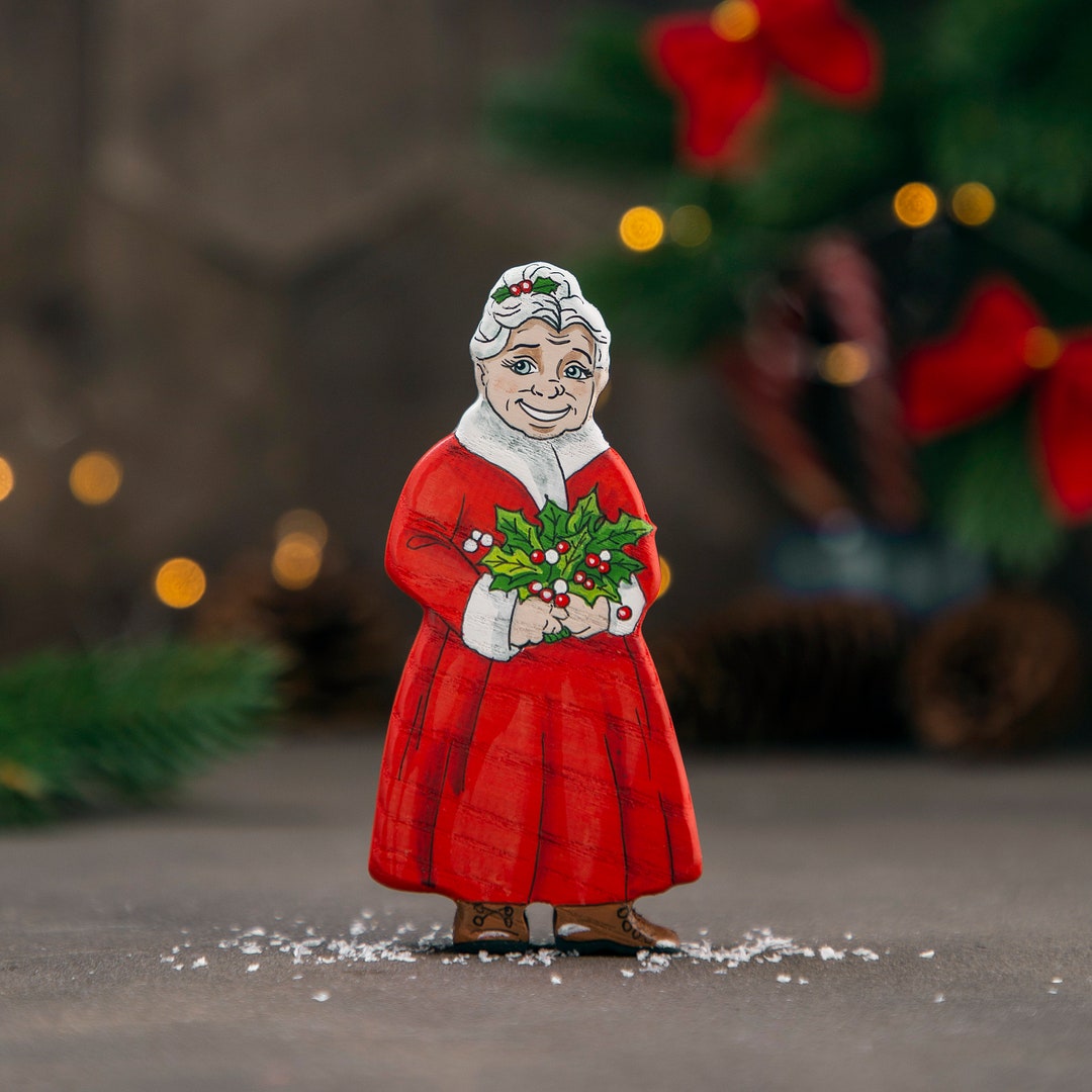 Charming Handcrafted Wooden Mrs. Claus Figurine - Unique Christmas ...