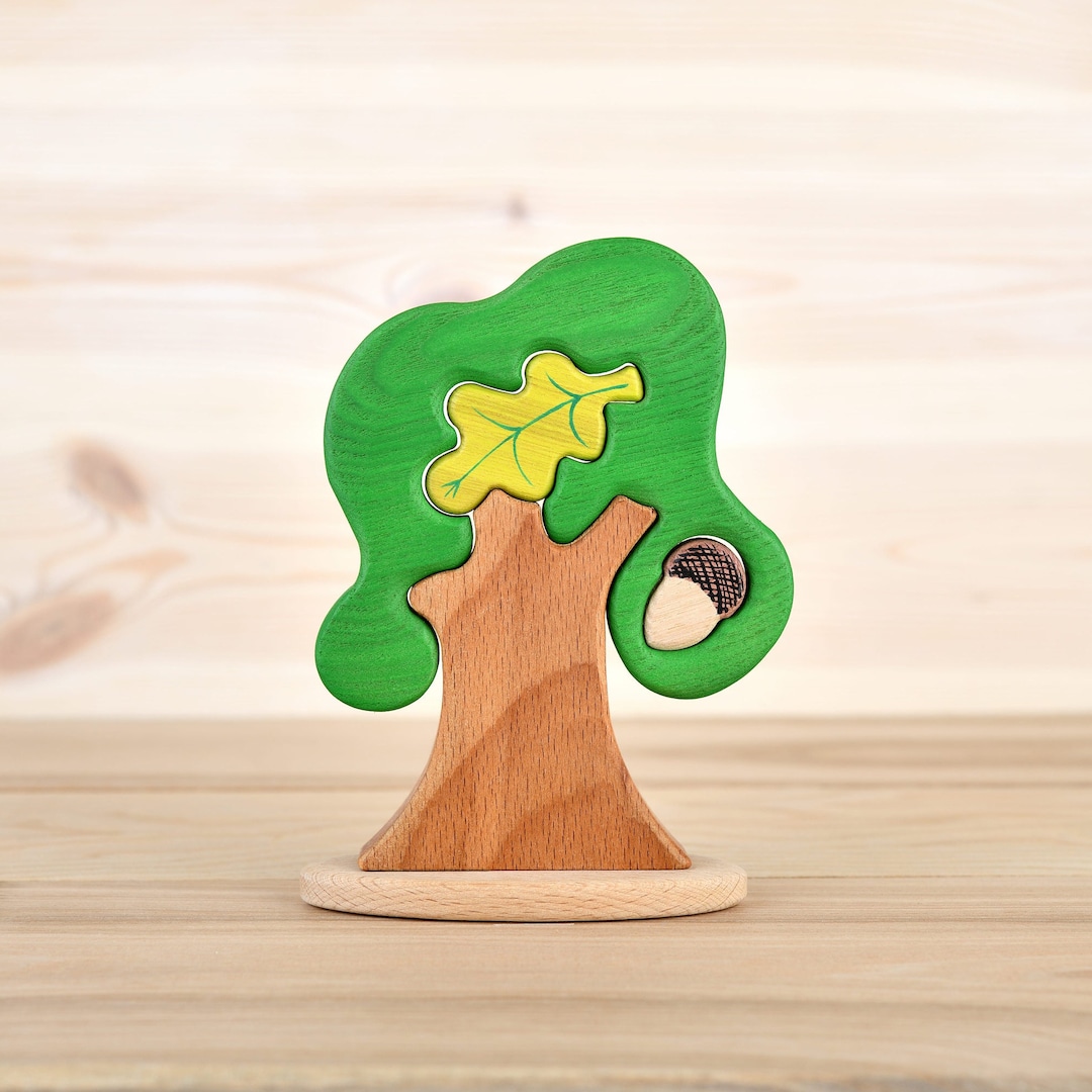 Wooden Puzzle Toy Oak & Acorn Tree Montessori Toy for Toddlers Woodland ...