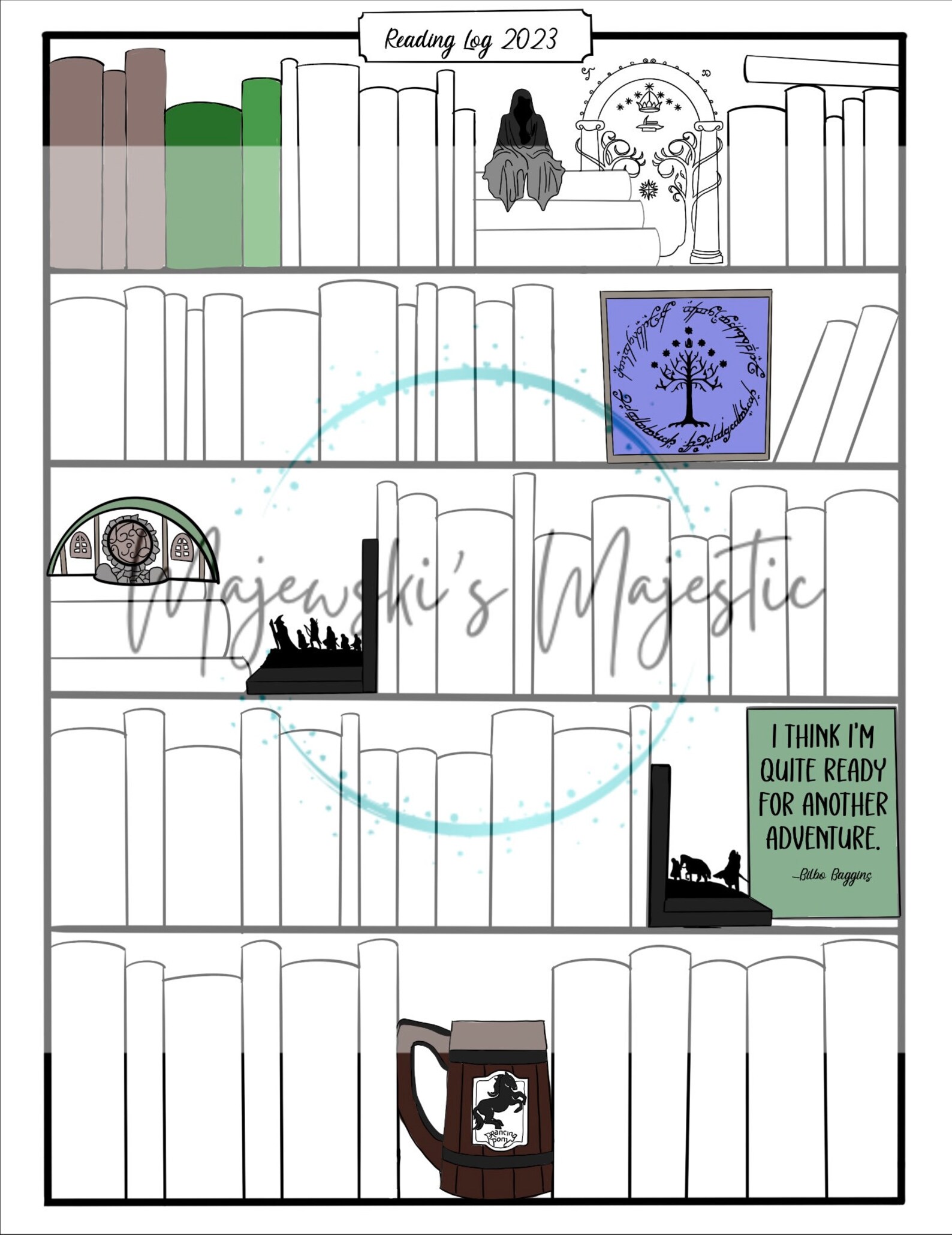 Lord of the Rings Themed Bookcase Style Reading Log - Etsy