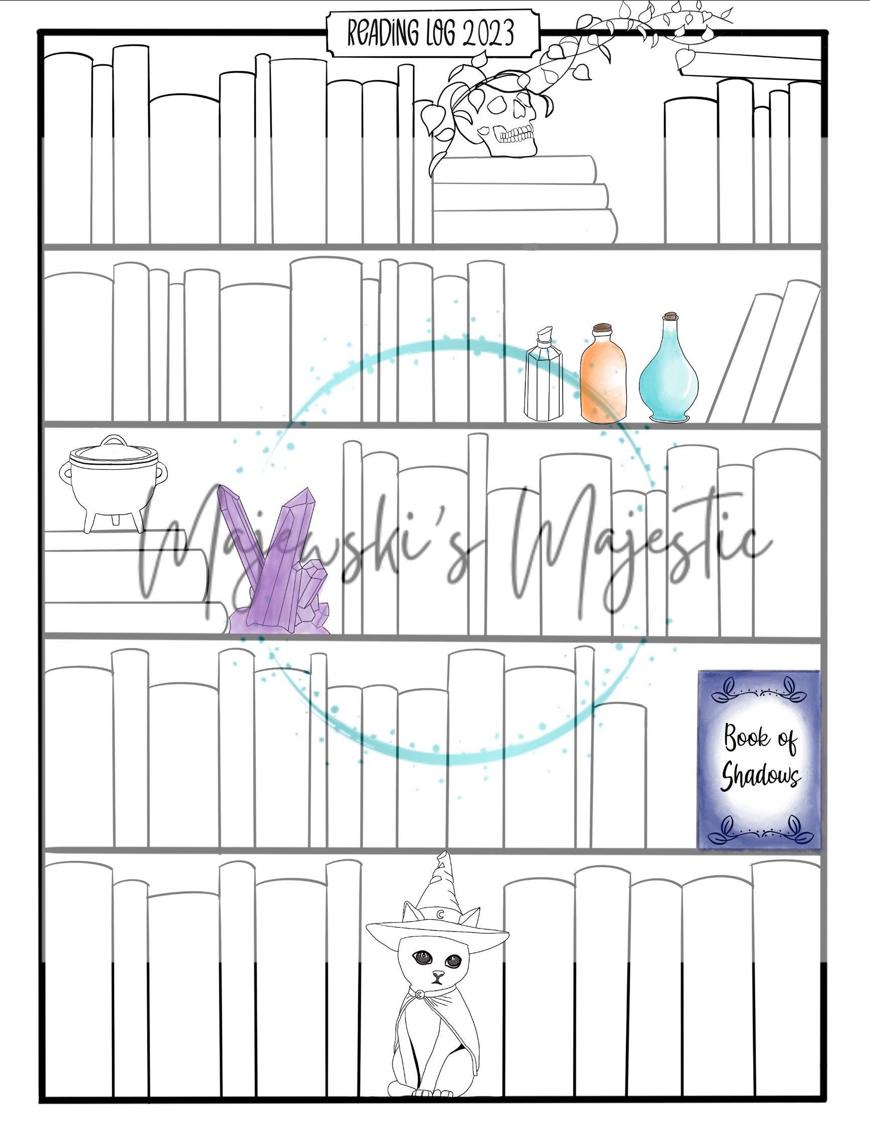 Witchy Themed Bookcase Reading Log - Etsy