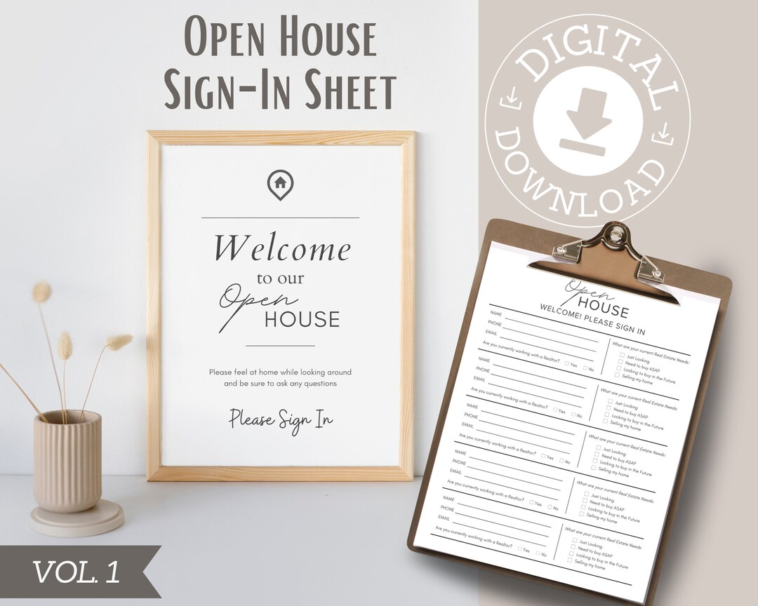 Open House Sign in Sheet and Welcome Sign Printable Real Estate Open ...