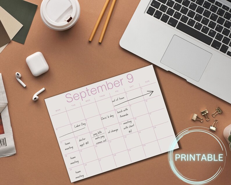 2023 Printable Calendar Letter Size Landscape Minimalist in - Etsy