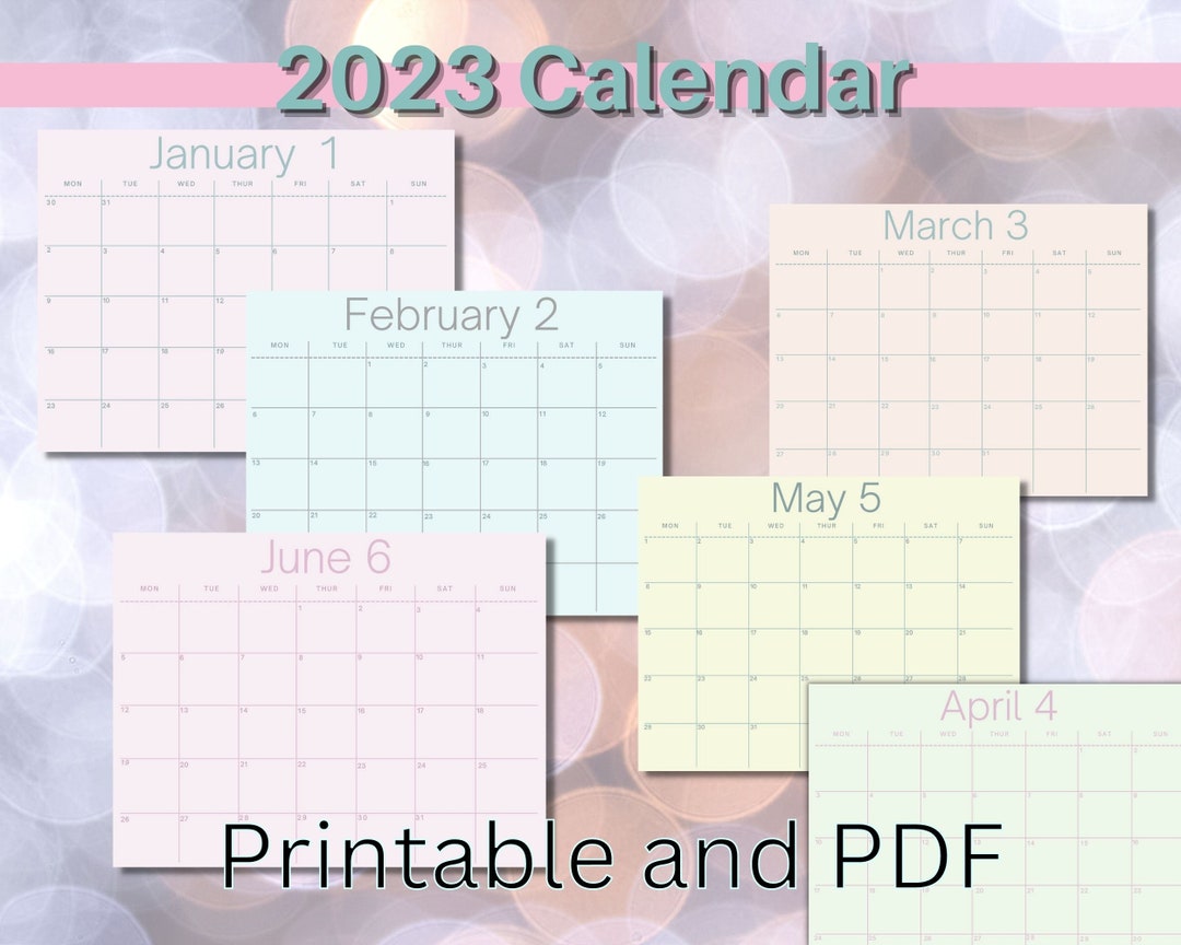2023 Printable Calendar, Letter Size Landscape, Minimalist in Pastel ...
