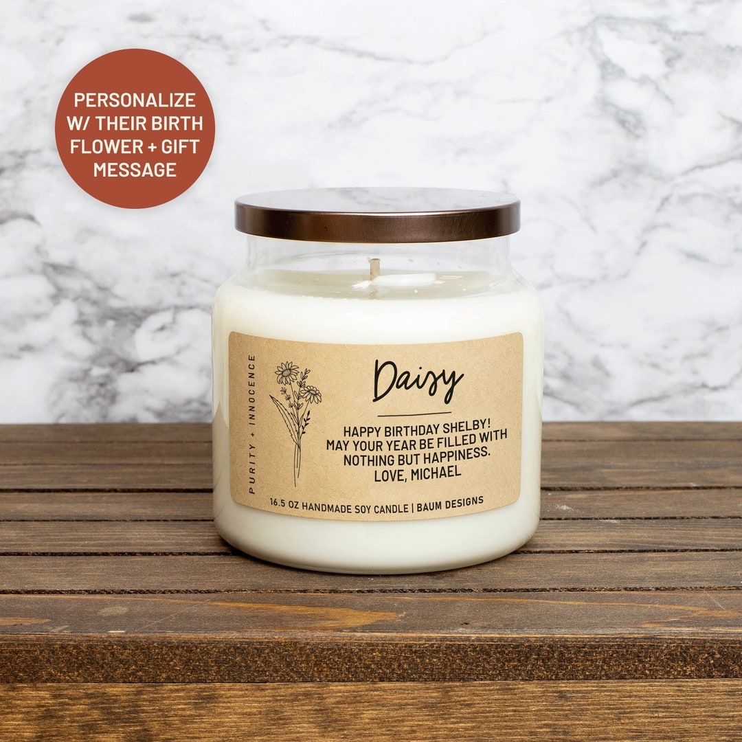 Personalized Birth Flower Soy Candle Birthday Gift | Personalized ...