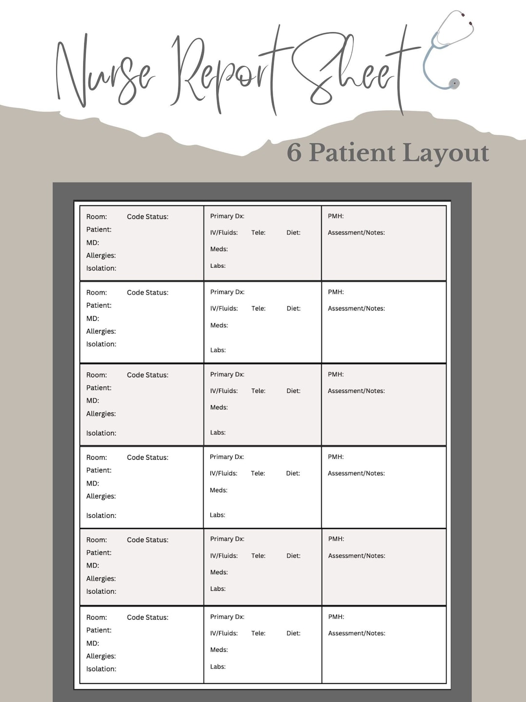 Nurse Report Sheet- 6 Patient - Etsy