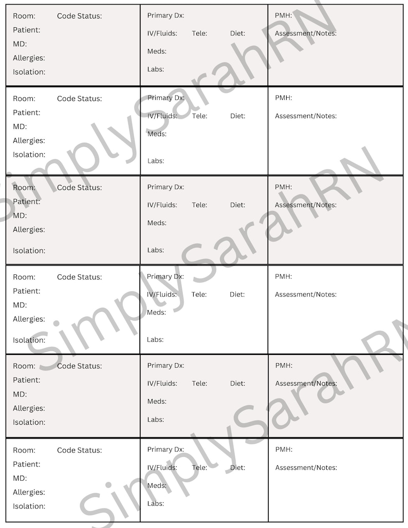 Nurse Report Sheet- 6 Patient - Etsy