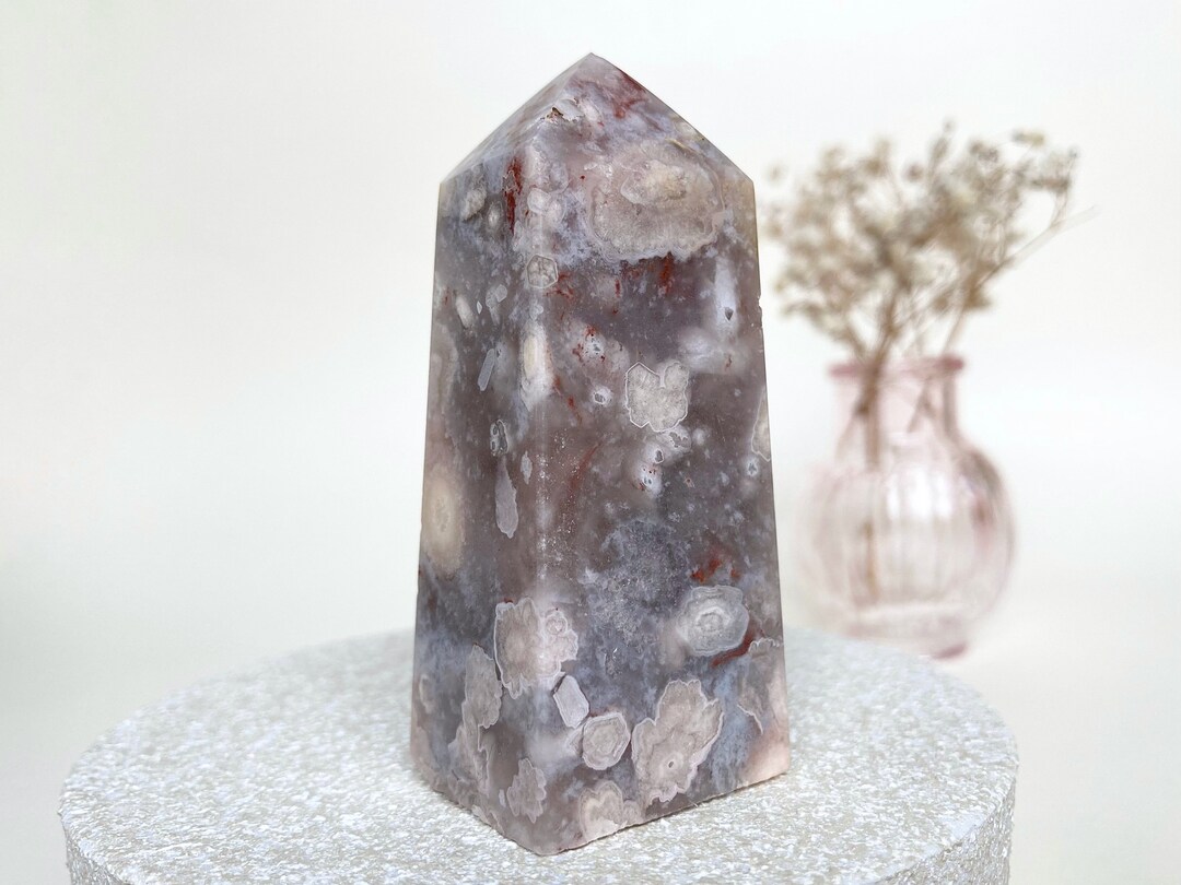 Blue Flower Agate Obelisk Moody Pink Crystal Mini Tower - Etsy