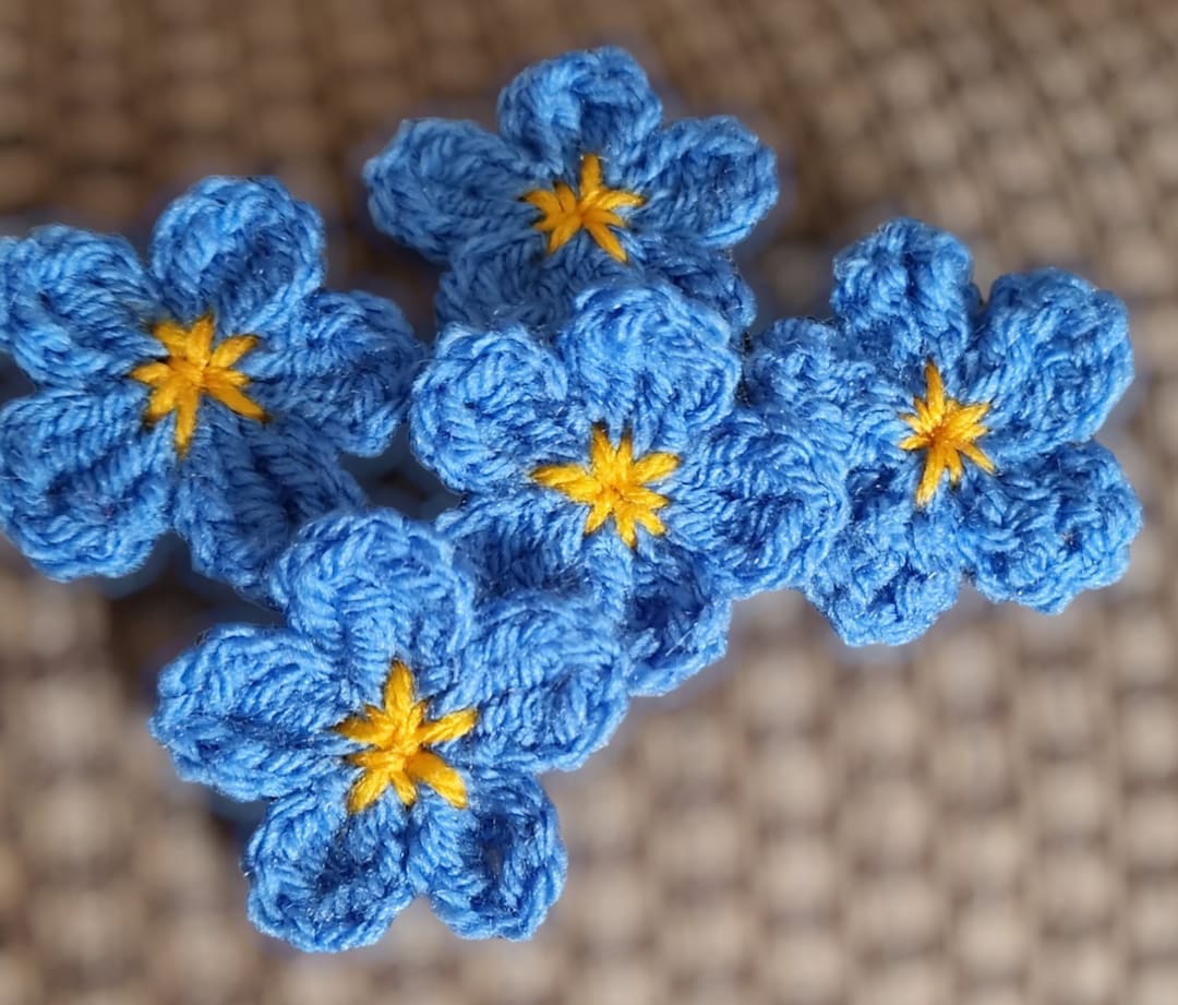 Crocheted Forget Me Not Pin Badge - Etsy