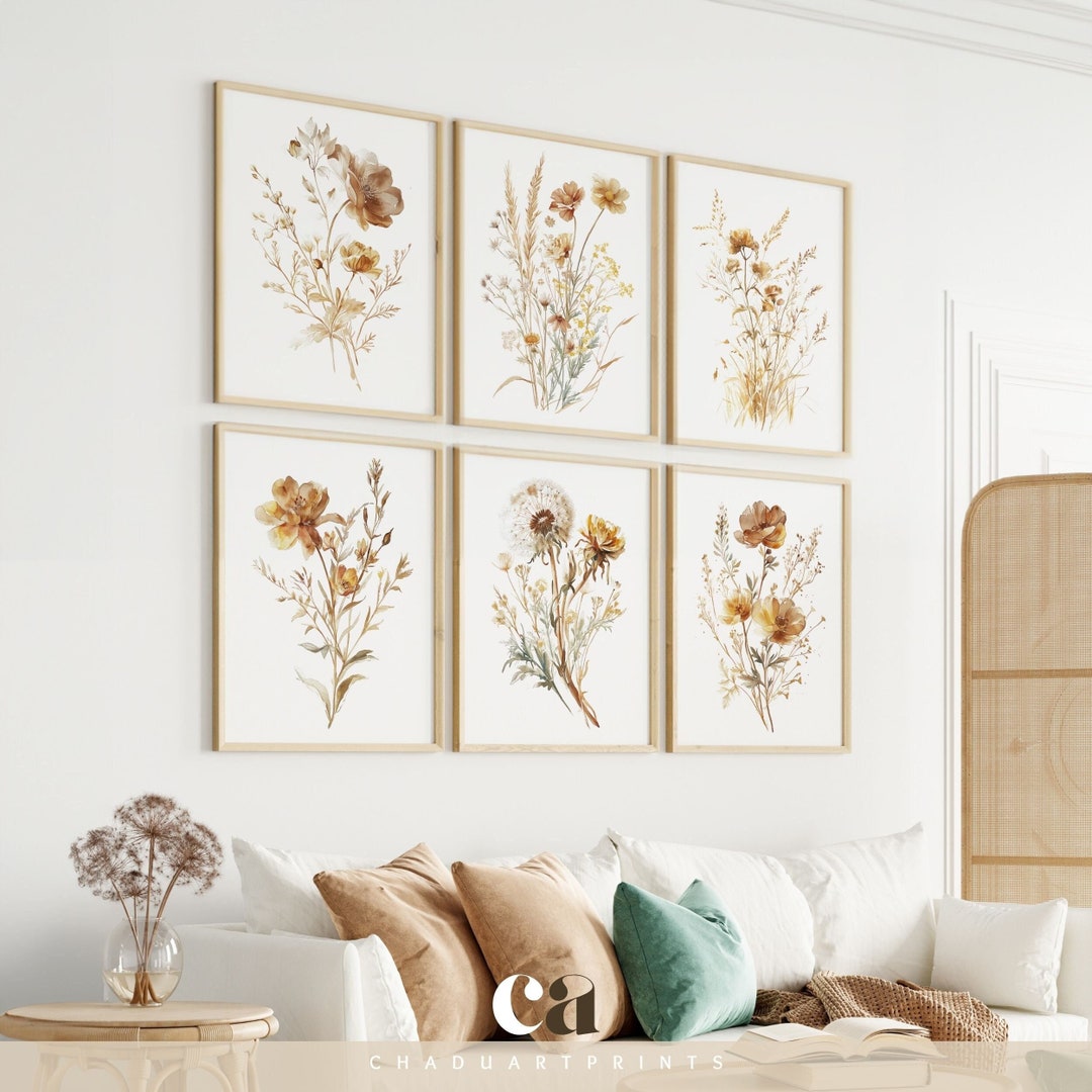 Wildflowers Print Set of 6, Boho Botanical Gallery Wall Art, 6 Piece ...