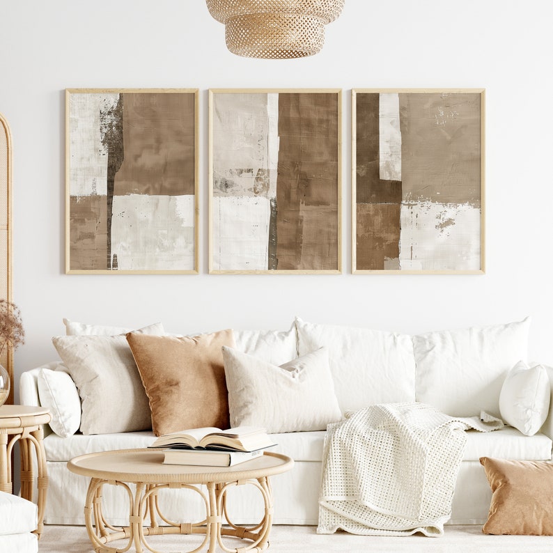 Neutral Wall Art, Rustic Brown Beige Wall Art, Large Abstract Wall Art ...