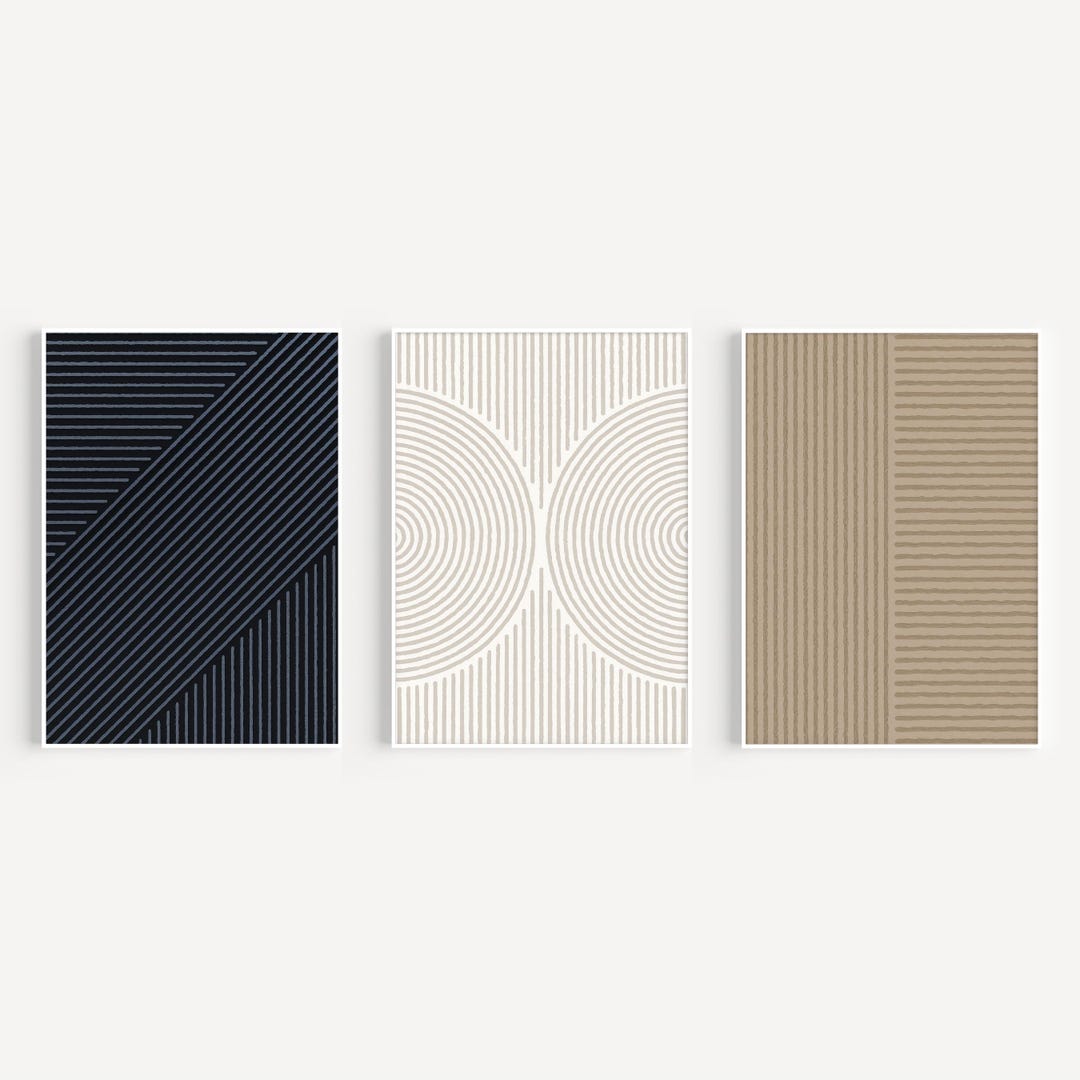Modern Neutral Abstract Printable Wall Art Set of 3, Simple Line Print ...