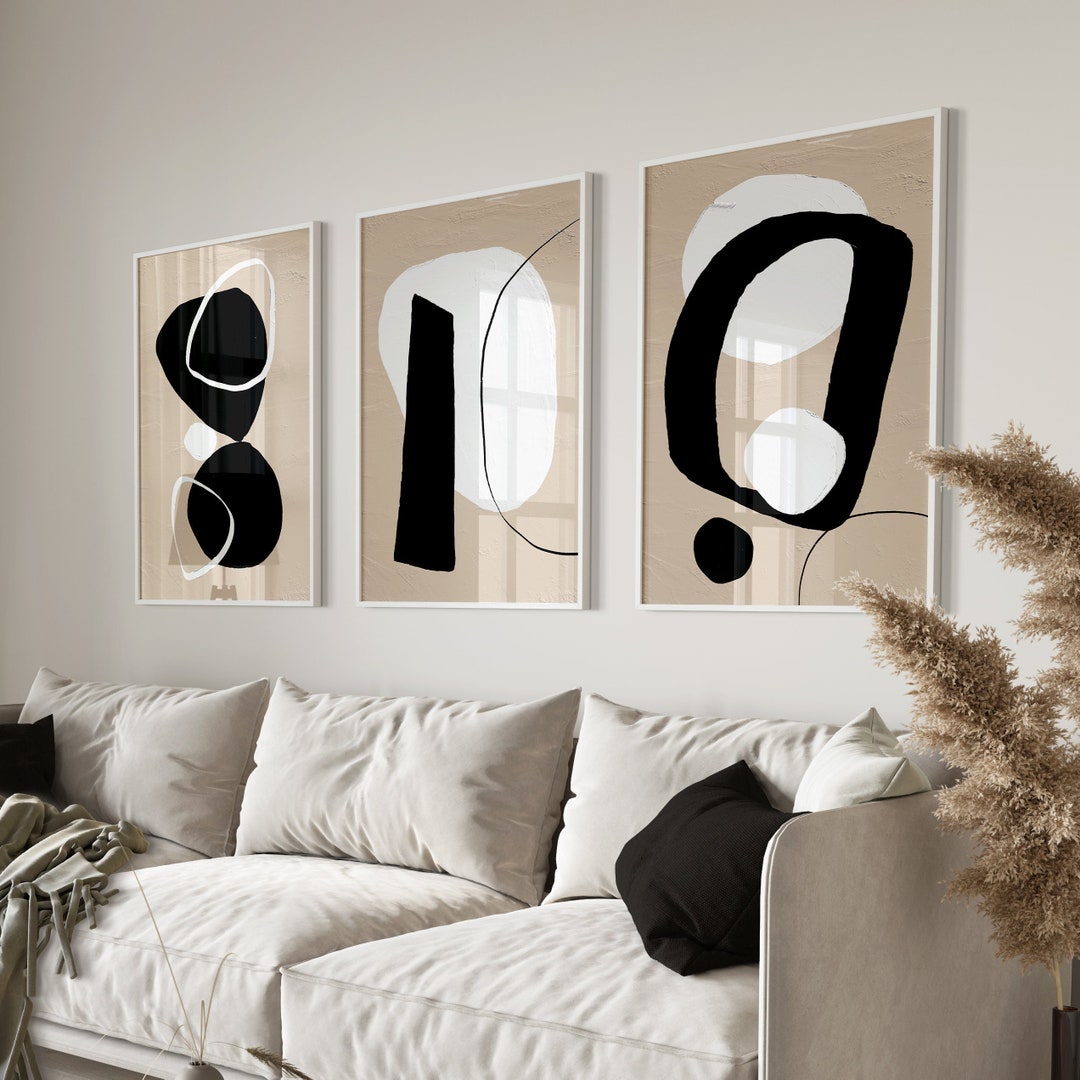 Neutral Wall Art, Beige Black Wall Art, Large Abstract Wall Art, 3 ...