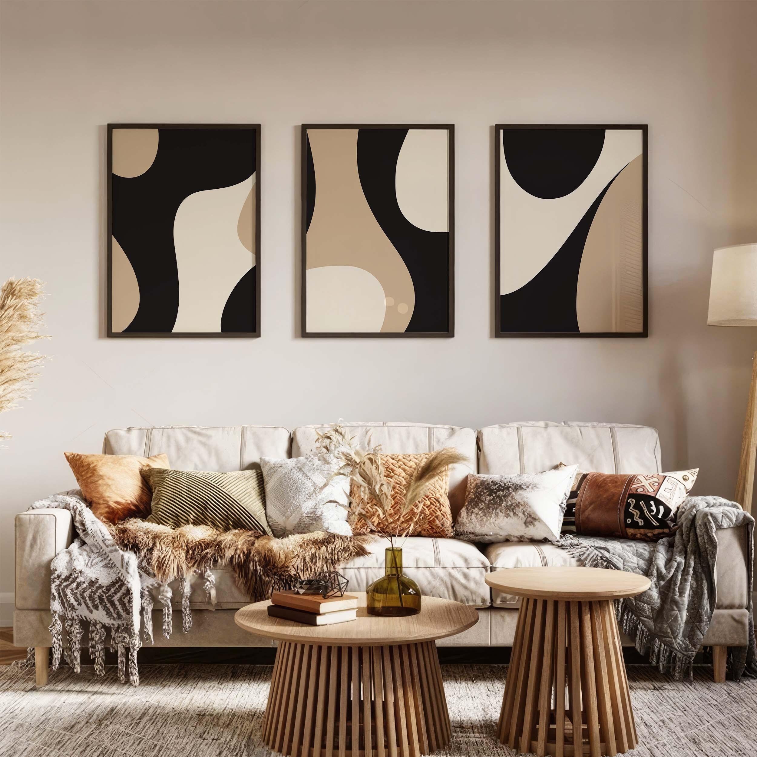 Modern Neutral Gallery Wall Art Set of 3 Black and Beige Abstract Art ...