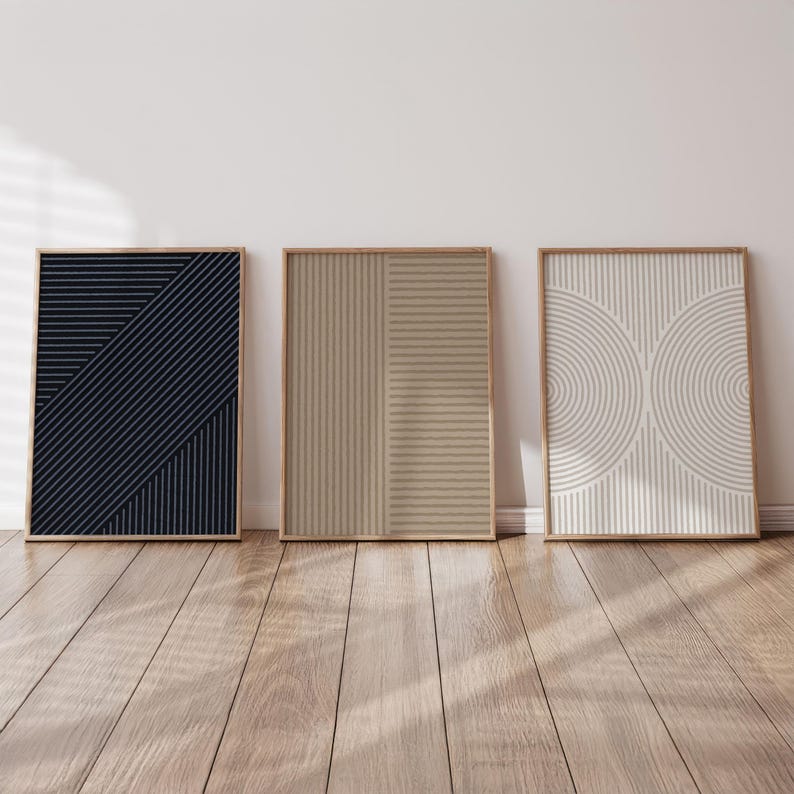 Modern Neutral Abstract Printable Wall Art Set of 3, Simple Line Print ...