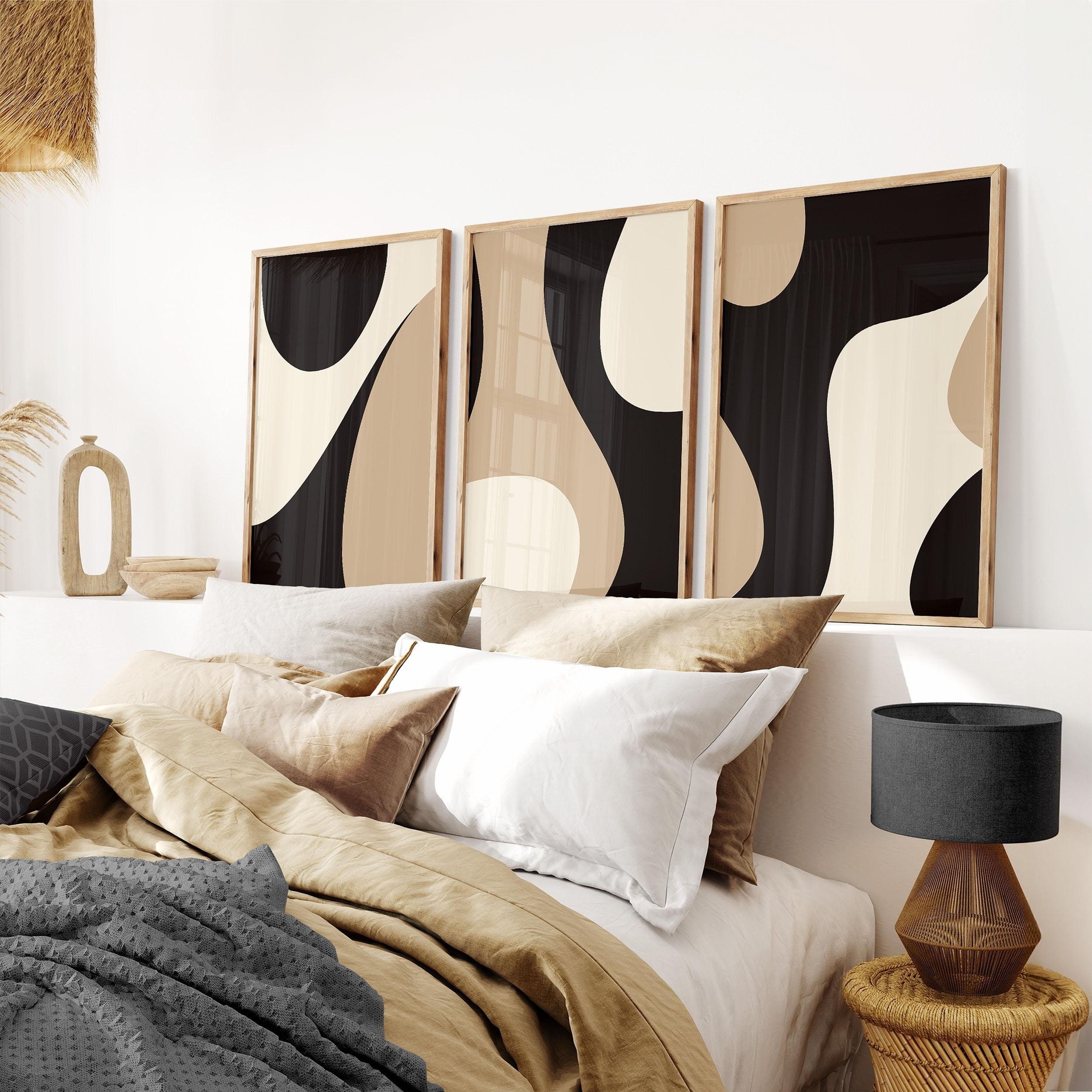 Modern Neutral Gallery Wall Art Set of 3 Black and Beige Abstract Art ...