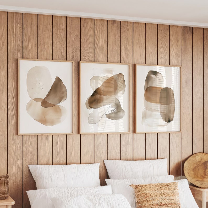 Set of 3 Neutral Modern Wall Art Prints, Nordic Brown and Beige Wall ...
