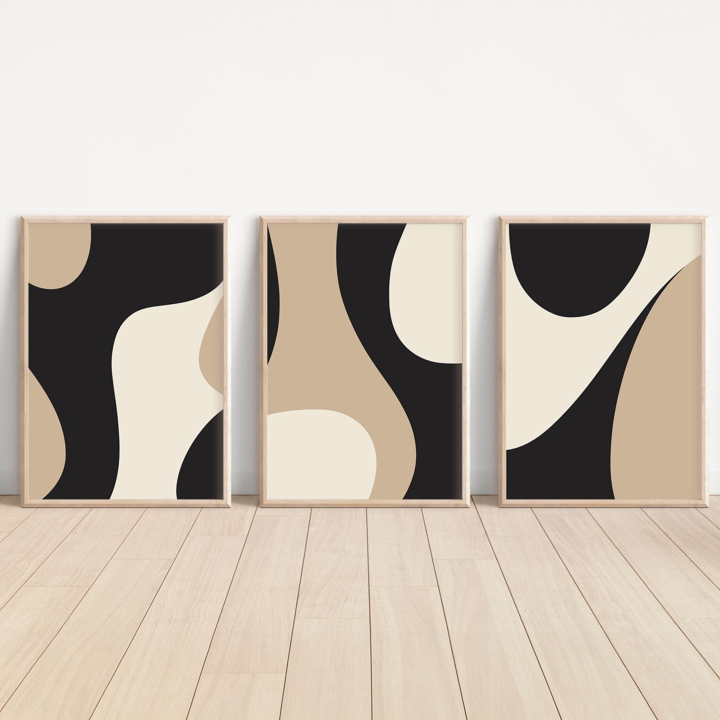 Modern Neutral Gallery Wall Art Set of 3 Black and Beige Abstract Art ...