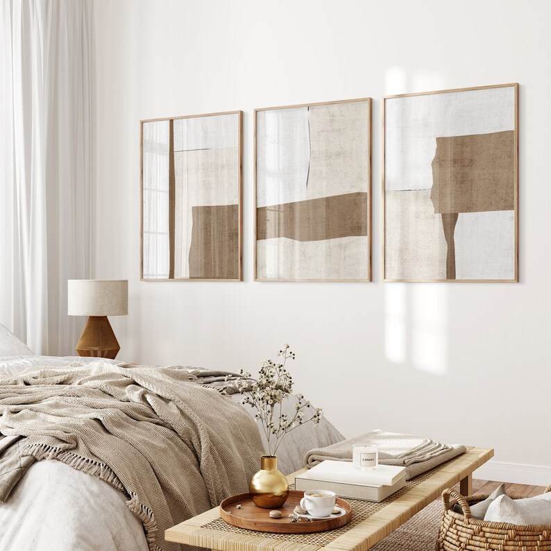 Neutral Wall Art, Brown Beige Wall Art, Large Abstract Wall Art, 3 ...