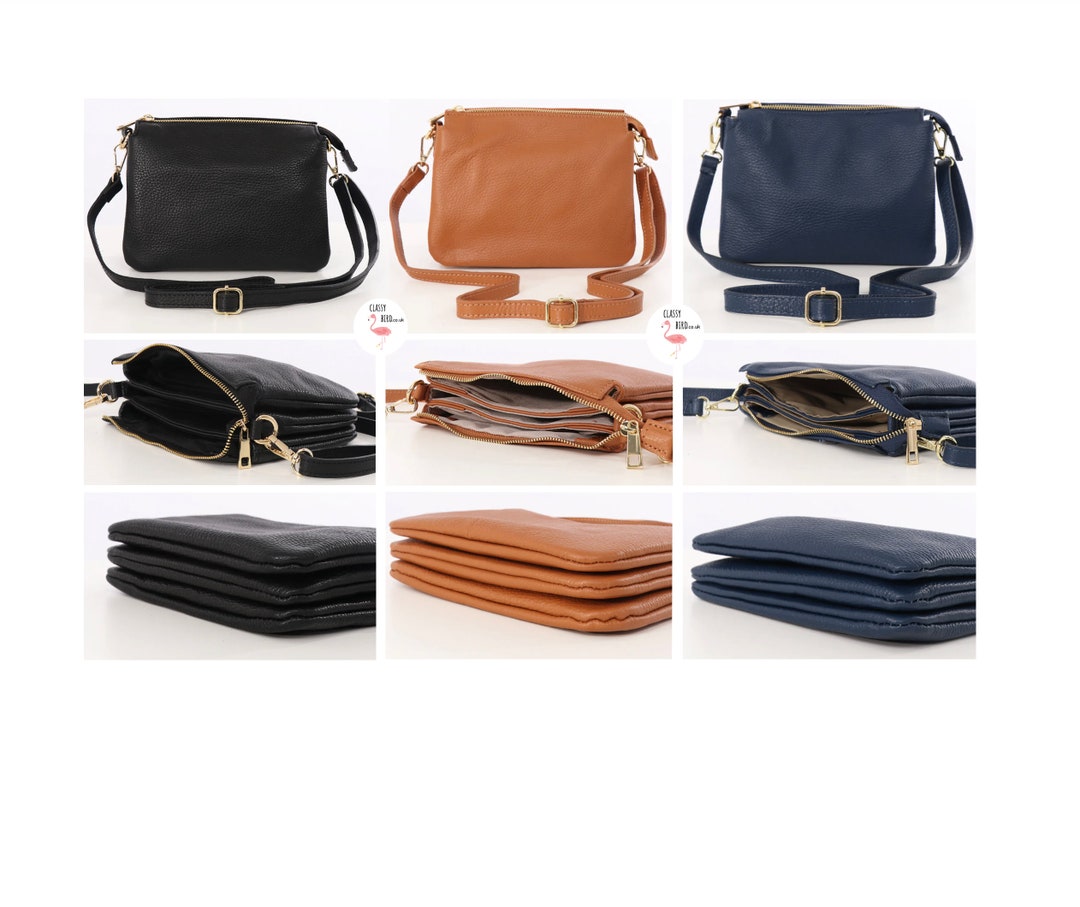 Italian Leather Triple Section Crossbody Bag - Etsy