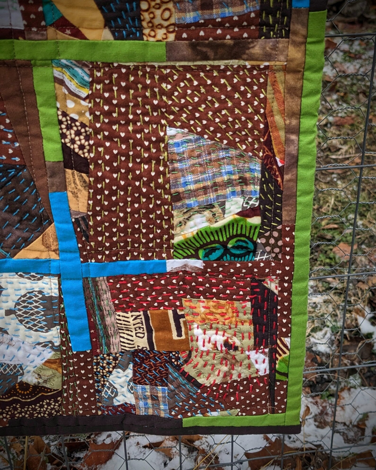 Crazy Quilt Throw, Pieced Patchwork Quilt, Upcycled Scrap Blanket, Handmade Brown Bedspread ...