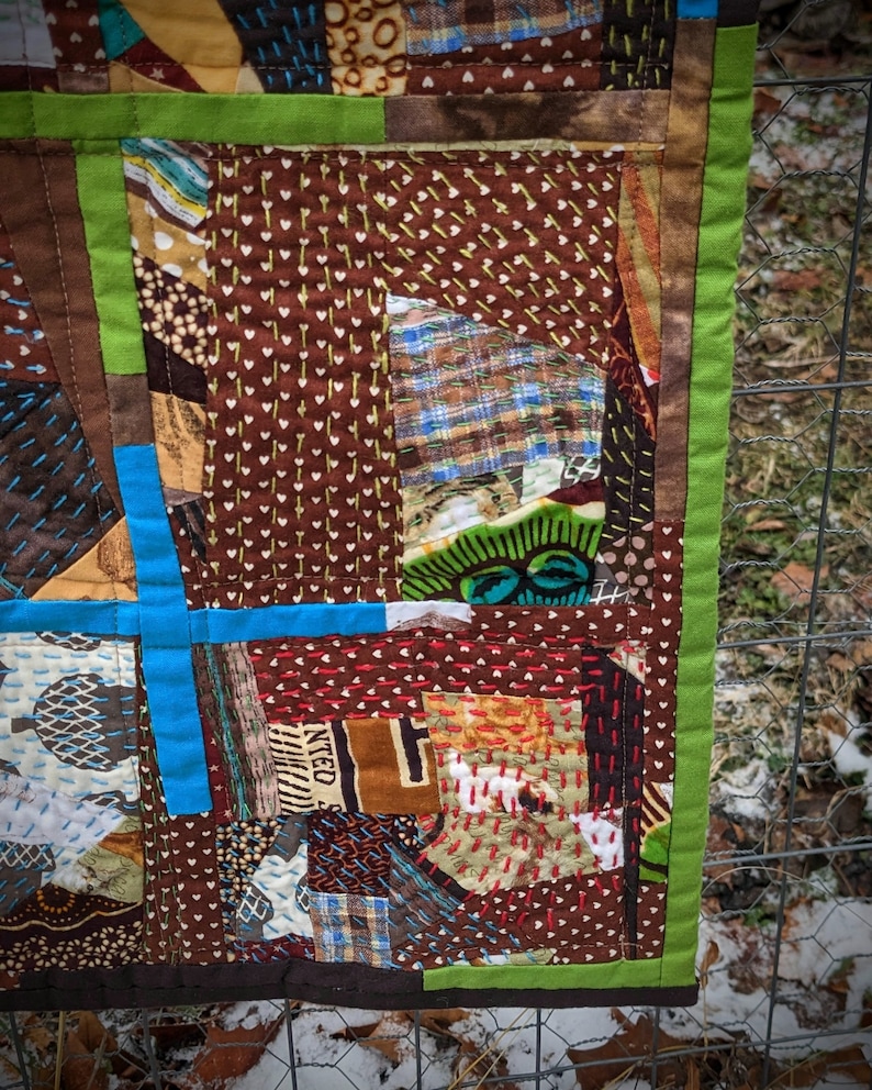 Crazy Quilt Throw, Pieced Patchwork Quilt, Upcycled Scrap Blanket ...