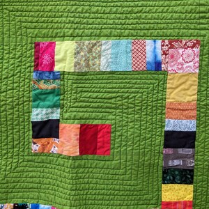 Green Pieced Patchwork Spiral Quilt, Upcycled Scrap Blanket, Colorful ...