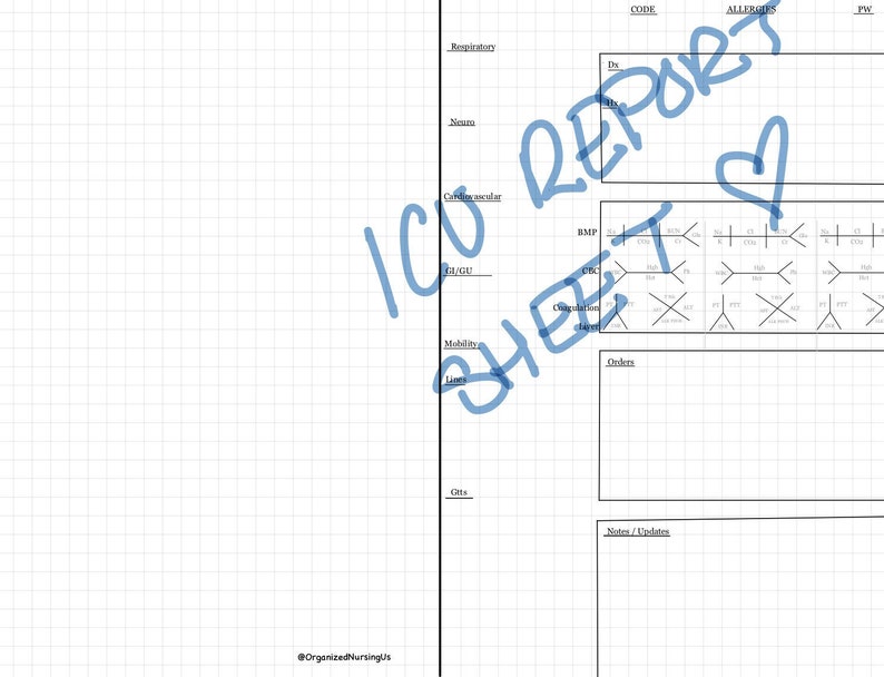 Half Page ICU Report Sheet - Etsy