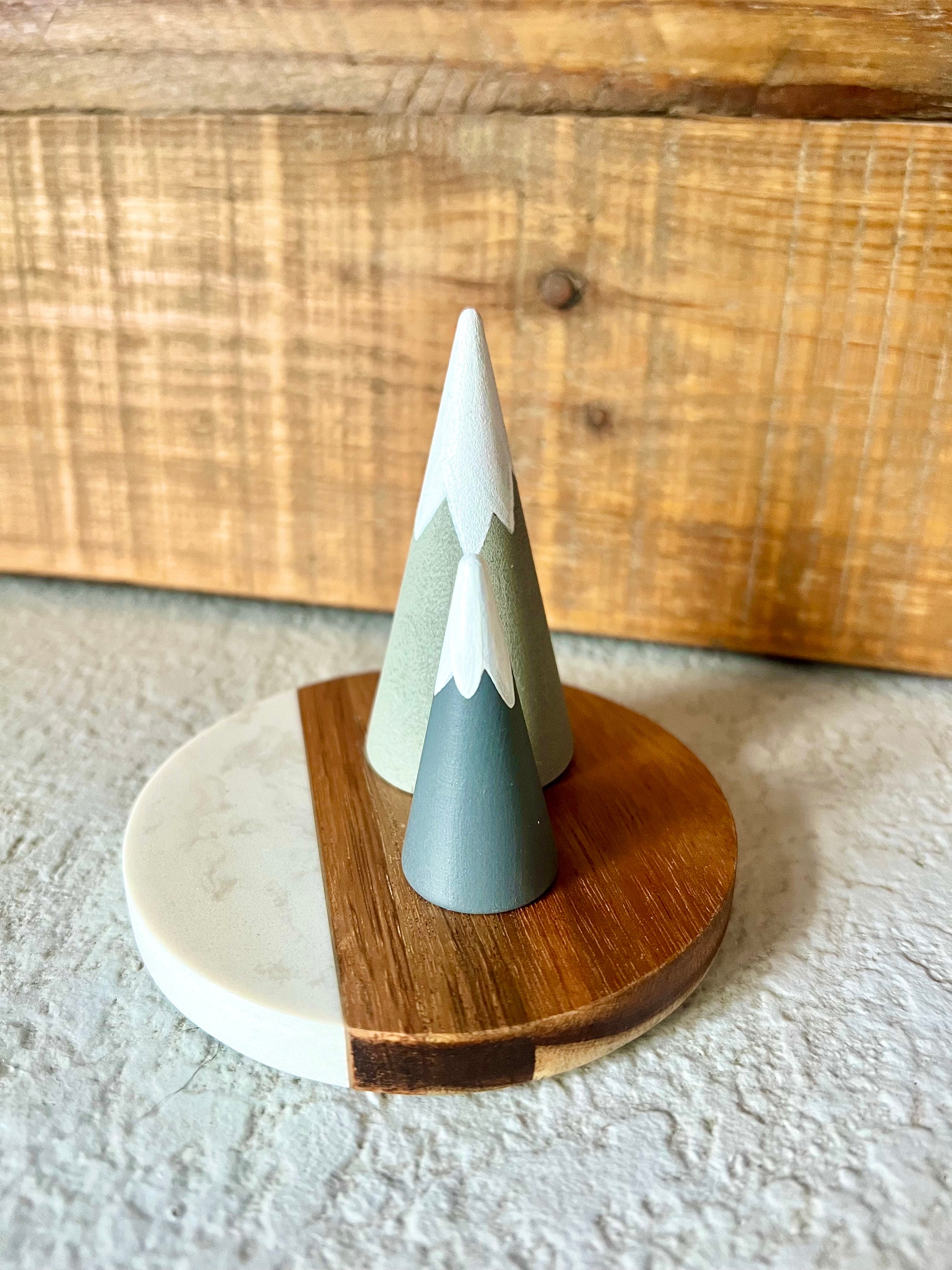 Mountain Display With Wood & Marble Stand, Ring Holders, Rocky Mountain ...