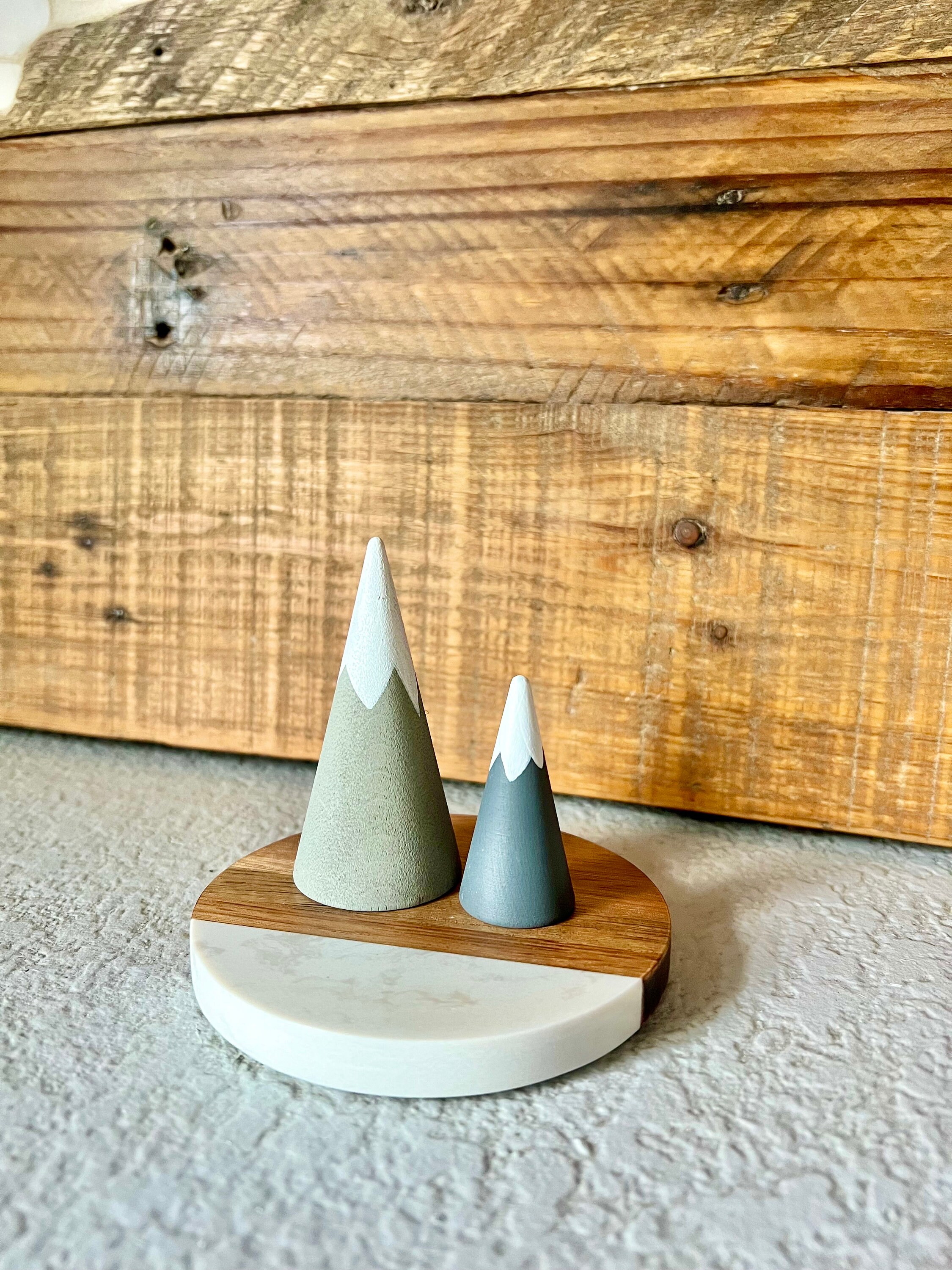 Mountain Display With Wood & Marble Stand, Ring Holders, Rocky Mountain ...