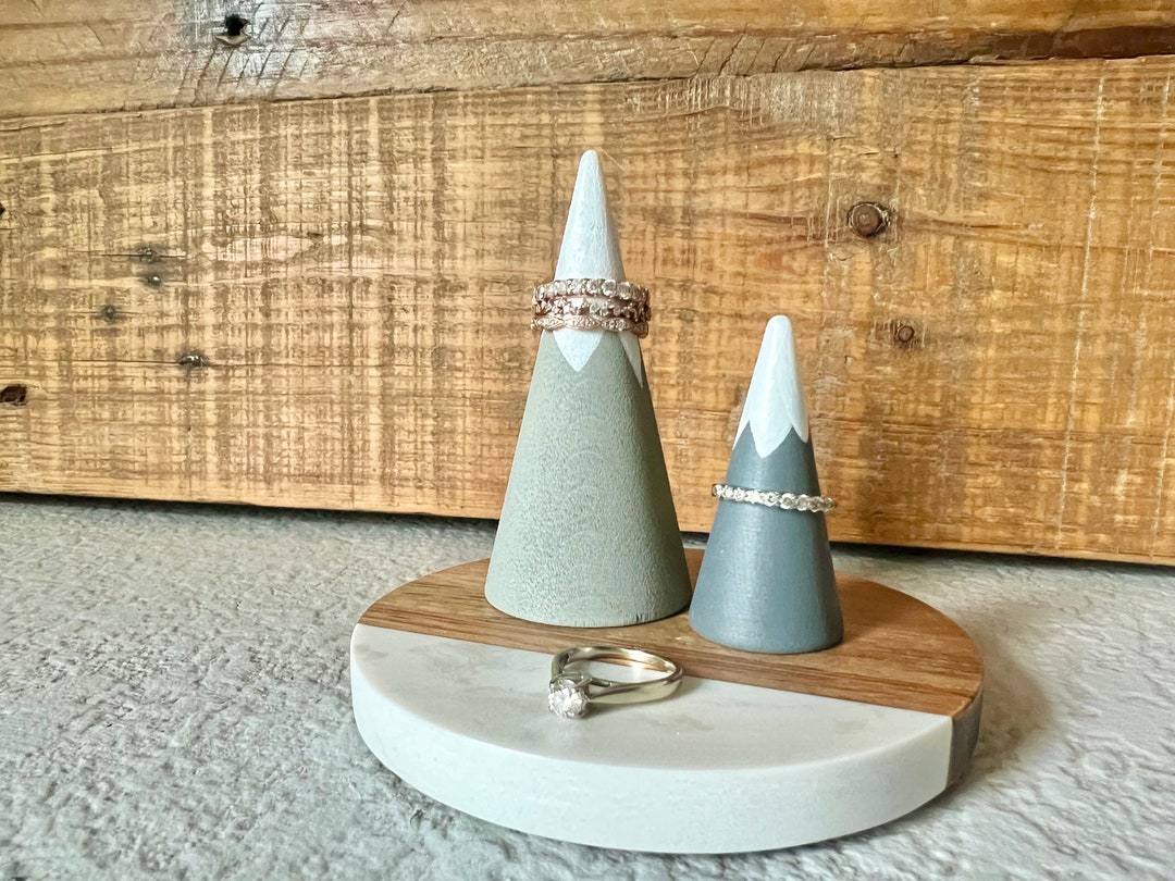 Mountain Display With Wood & Marble Stand, Ring Holders, Rocky Mountain ...