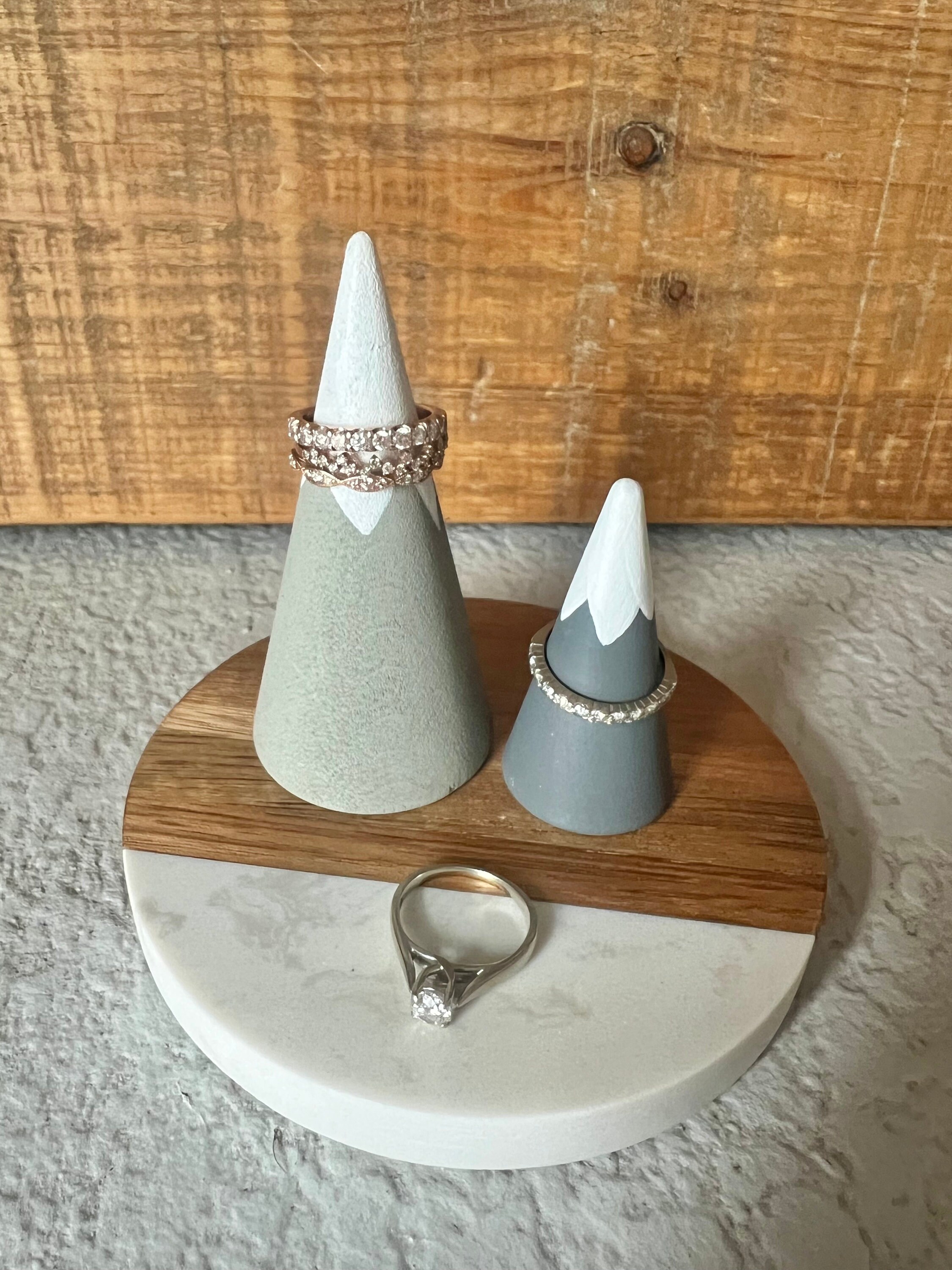 Mountain Display With Wood & Marble Stand, Ring Holders, Rocky Mountain ...