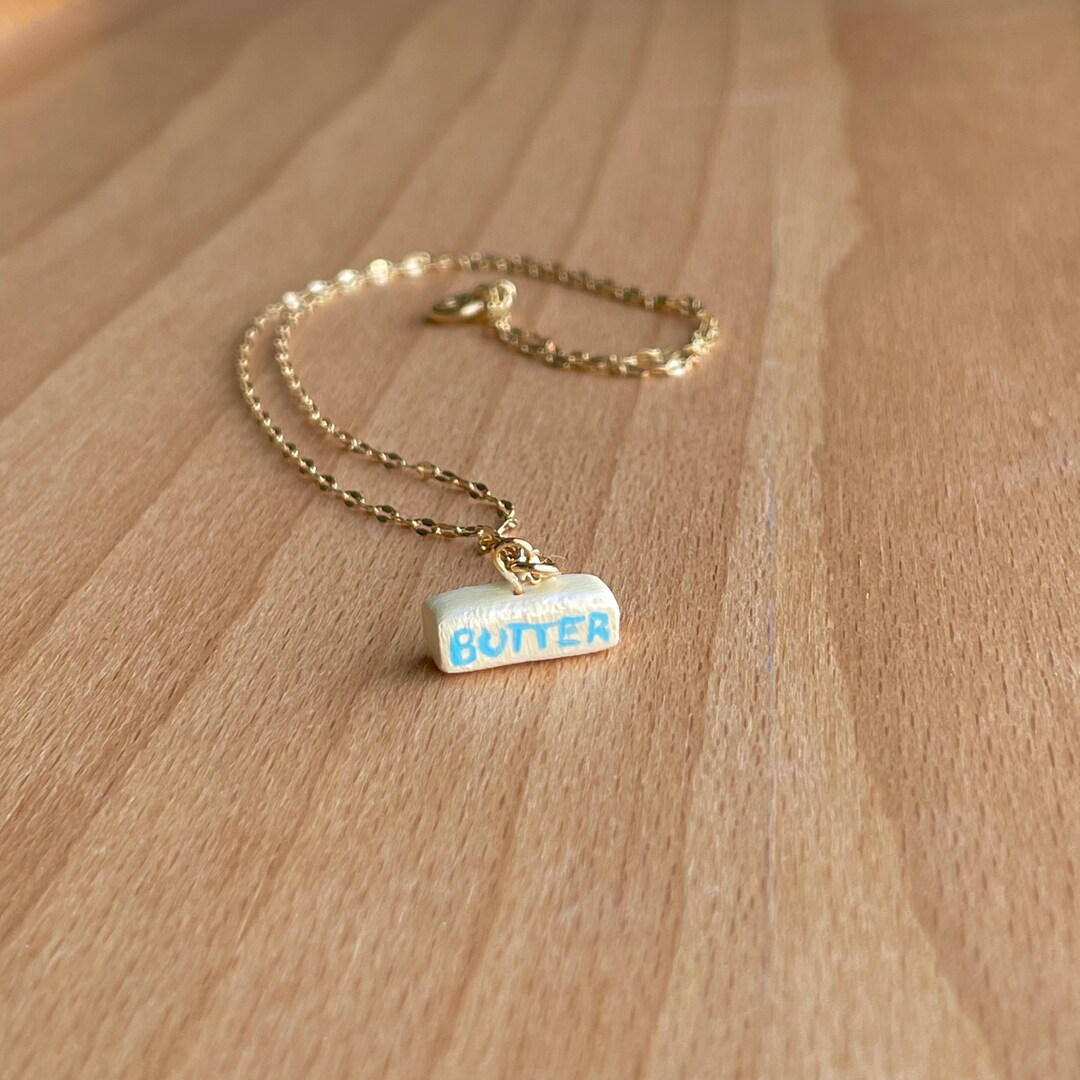 Handmade Butter Necklace | Polymer Clay Jewelry | Hand Painted 16K Gold ...