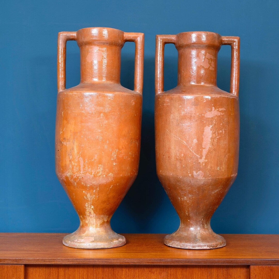 Pair of Glazed Terracotta Amphorae | Vintage Decor | Italian Vintage ...