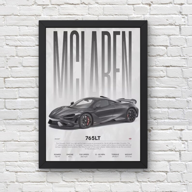Mclaren 765LT Canvas Poster High-quality Wall Art for Car Enthusiasts ...