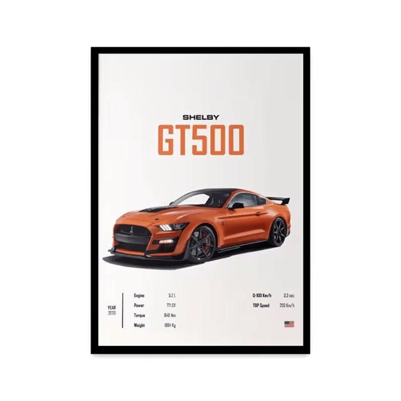 Ford Mustang GT500 Canvas Poster High-quality Wall Art for Car ...