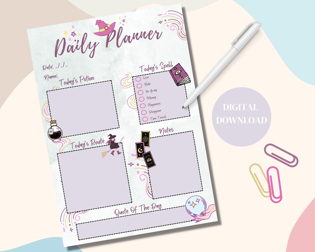 Witchy Daily Planner, Cute Printable , Wiccan Stationary, Colorful ...