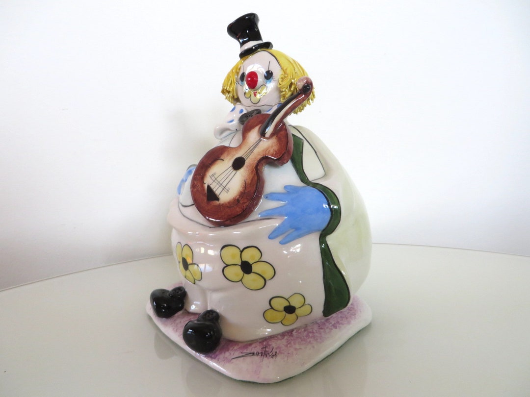 Italian Porcelain Zampiva Figurine Spaghetti Hair Clown With Guitar - Etsy