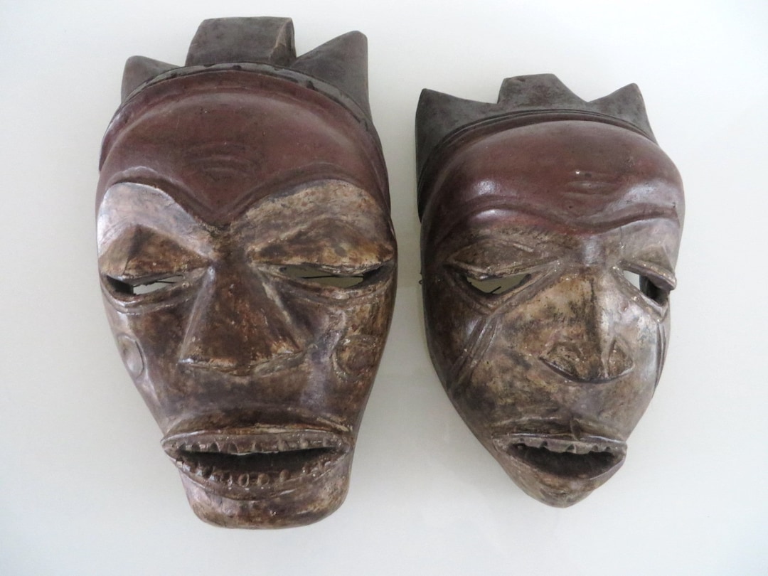 Old African Congo Chokwe Tribal Facial Masks Hand Carved Wood - Etsy