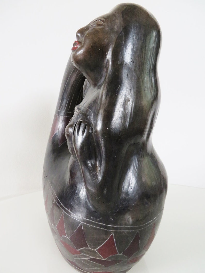 Oaxaca Black Pottery Mermaid Sculpture With Harp. Mexico Art. - Etsy