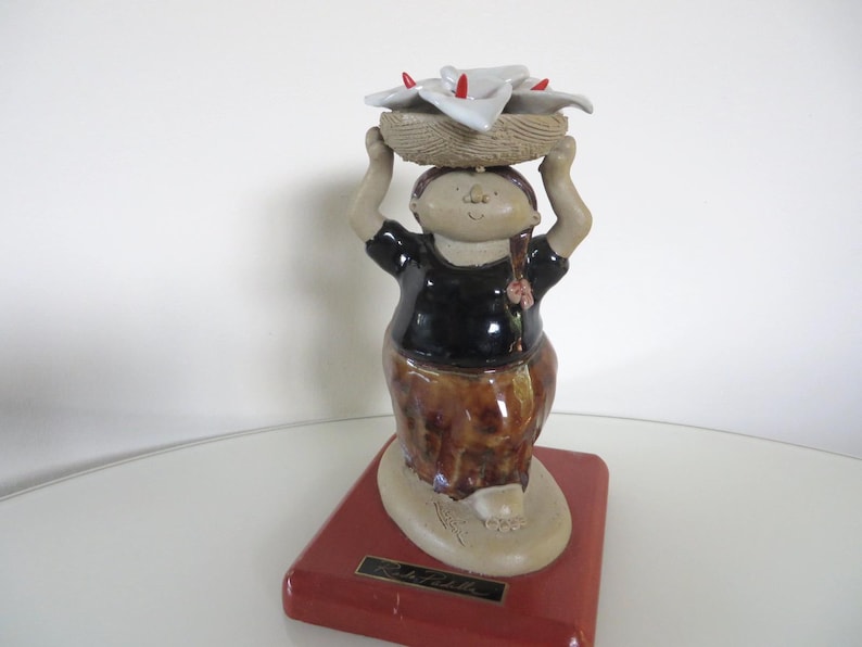 Rodo Padilla Mexican Terracotta Pottery Statue Woman With Basket of ...