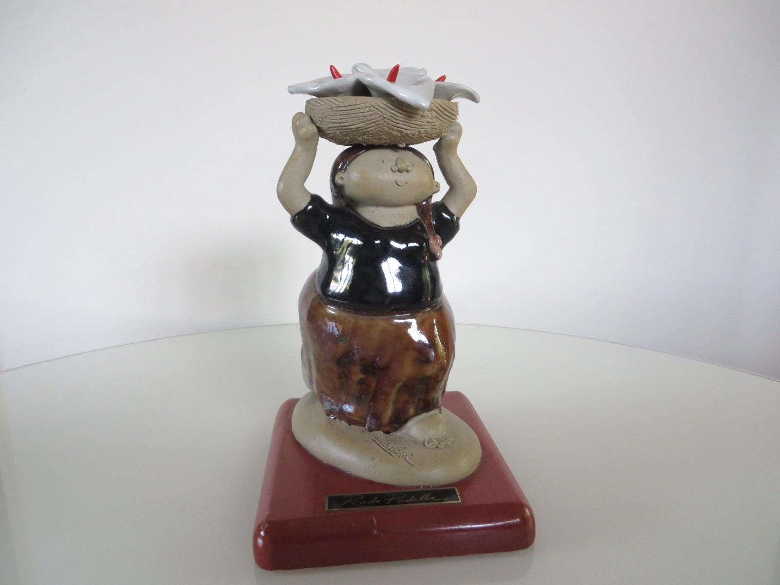 Rodo Padilla Mexican Terracotta Pottery Statue Woman With Basket of ...