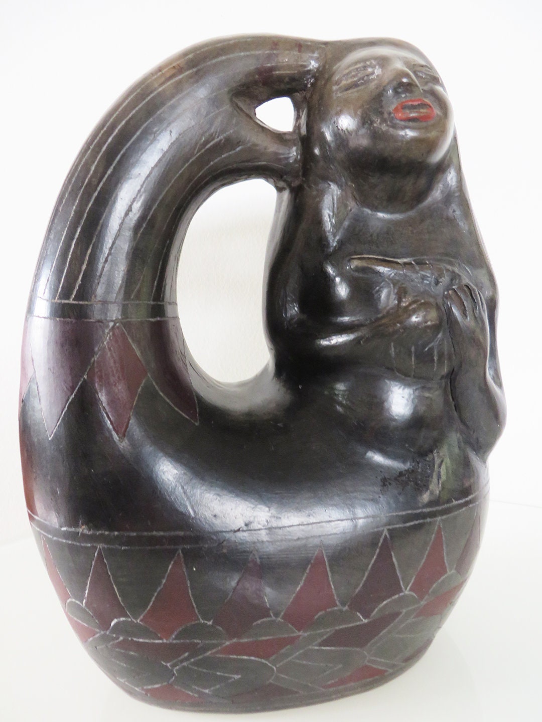 Oaxaca Black Pottery Mermaid Sculpture With Harp. Mexico Art. - Etsy