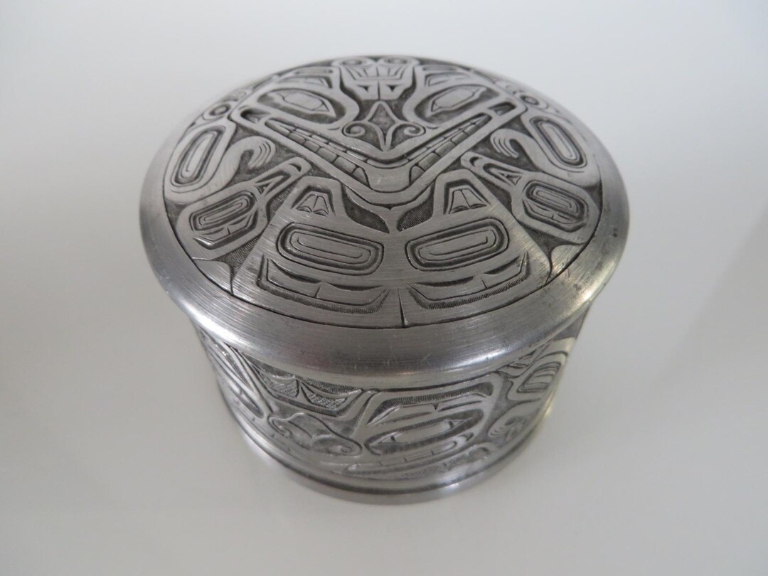 Boma Pewter Box With Traditional First Nations Tlingit Style Engraved ...