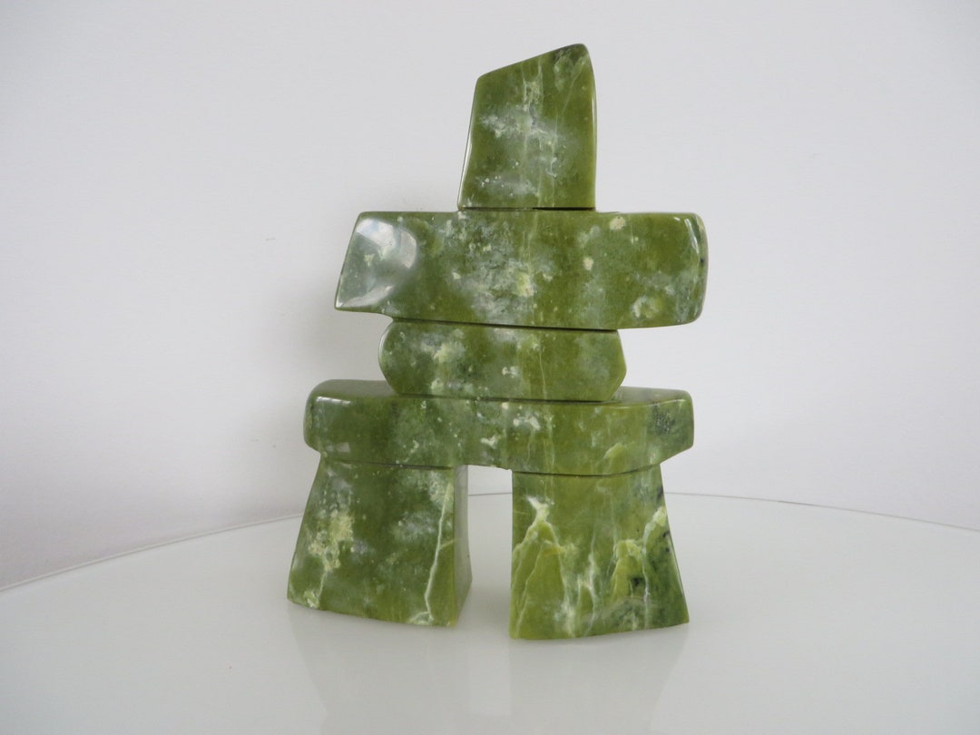 Large Green Soapstone Inukshuk Statue Signed Bobby Ilisituk From ...