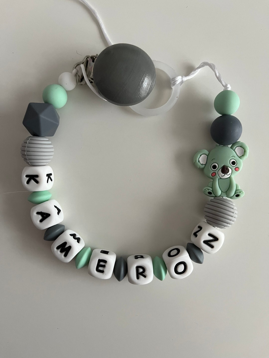 Personalized Pacifier Clip for Girl and Boy Mint Gray Koala Panda ...